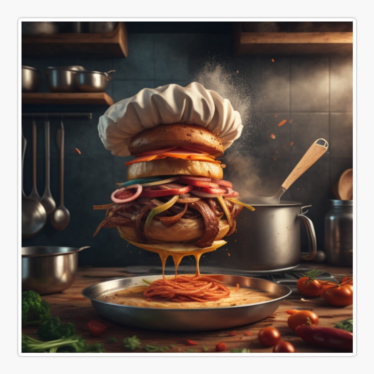 Maneki Sel Cooked Burger Sticker, Phone Decal Water Bottle Stickers Car ...