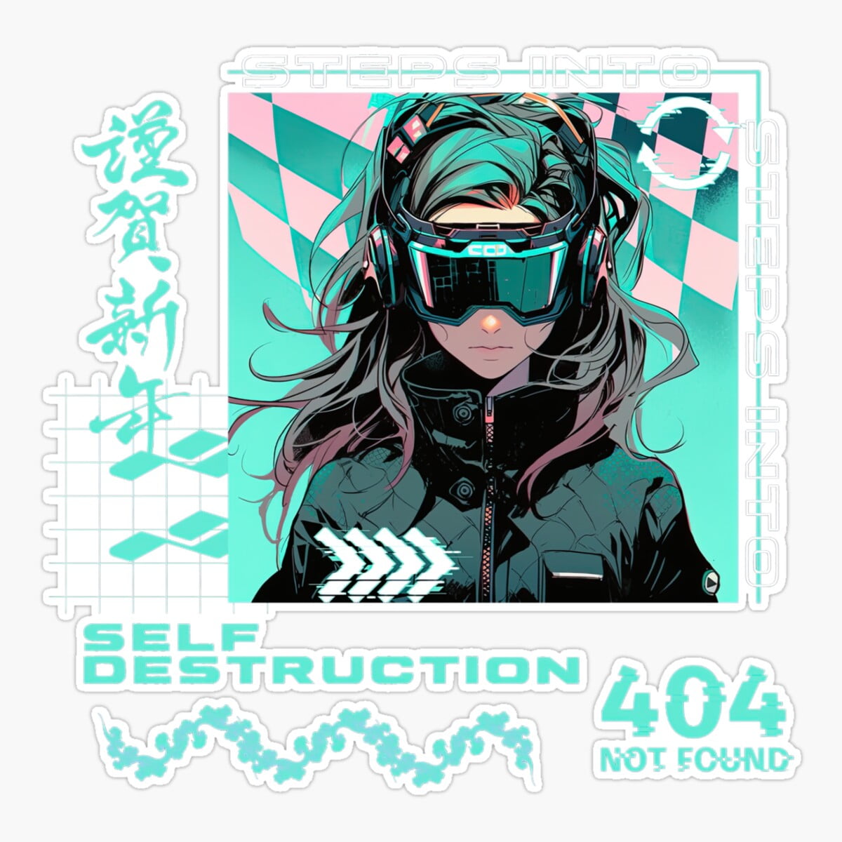 Maneki Selft Destruction Green Cyberpnuk Future Anime Girl Sticker ...