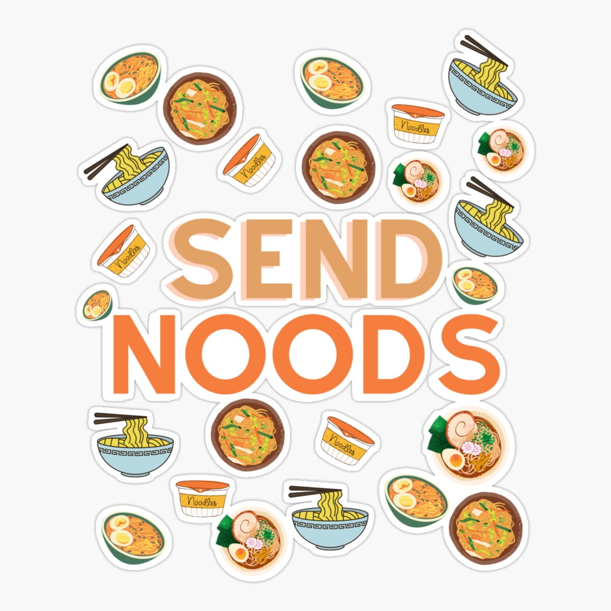 Maneki Send Noods Unny Che Kitchen Ramen Sticker, Phone Decal Water ...