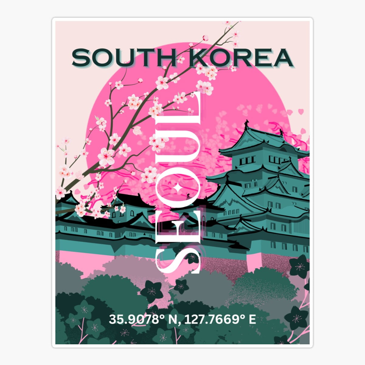 Maneki Seoul South Korea Travel Art Sticker, Phone Decal Water Bottle ...