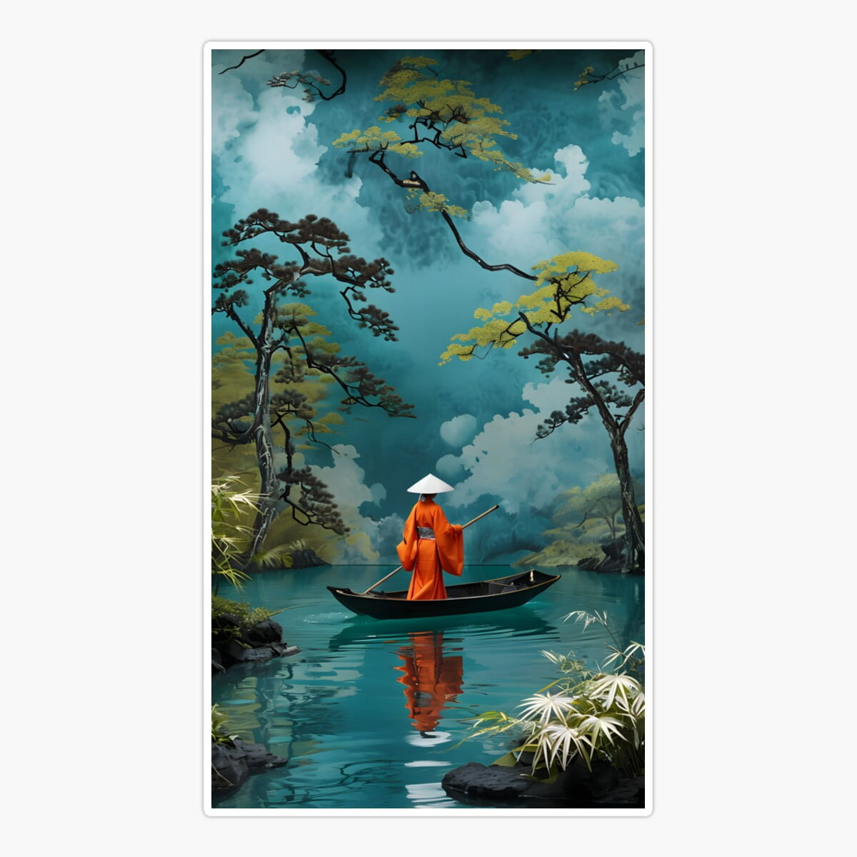Maneki Serene Kimono Woman On Water – Traditional Japanese Art Sticker ...