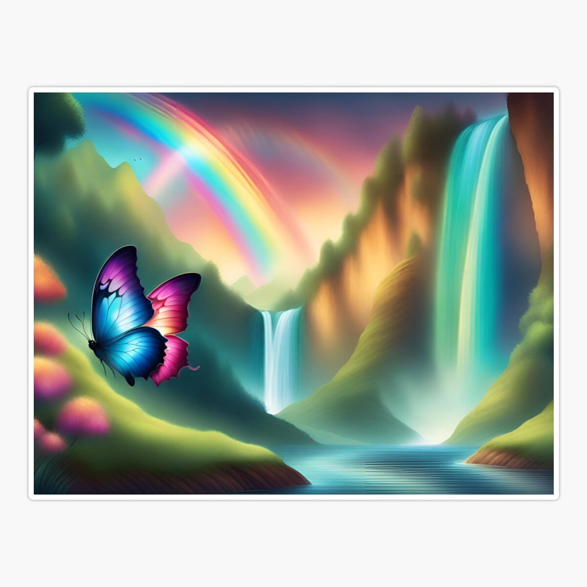 Maneki Serene Valley Erfly Waterfall Design Sticker, Phone Decal Water ...