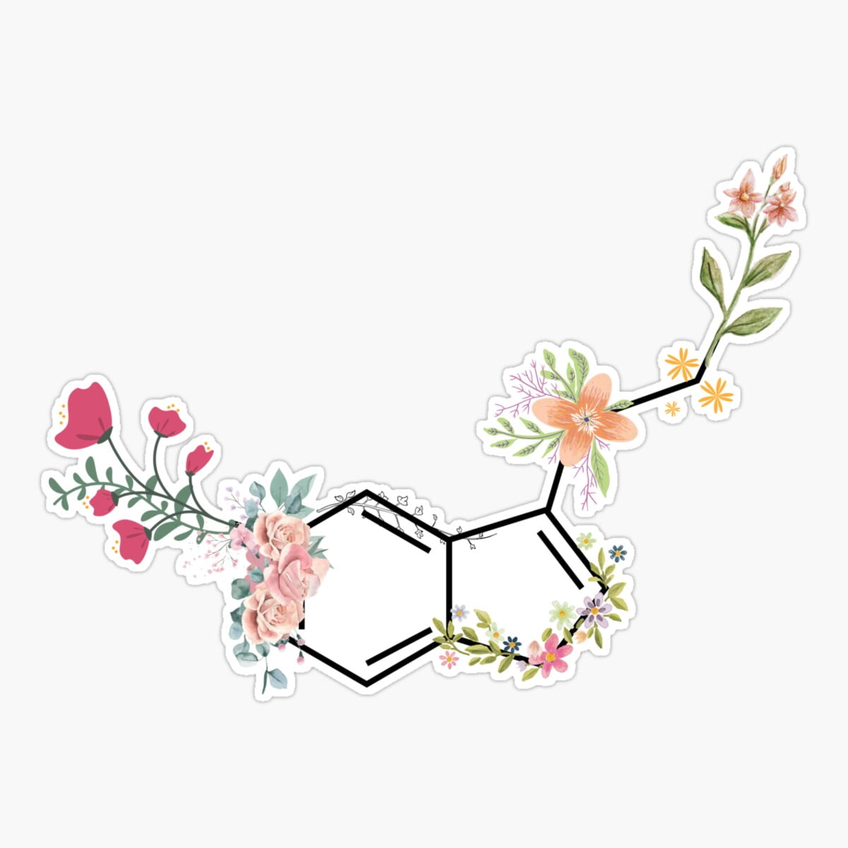 Maneki Serotonin Molecule Floral Art Er, Phone Decal Water Bottle ...