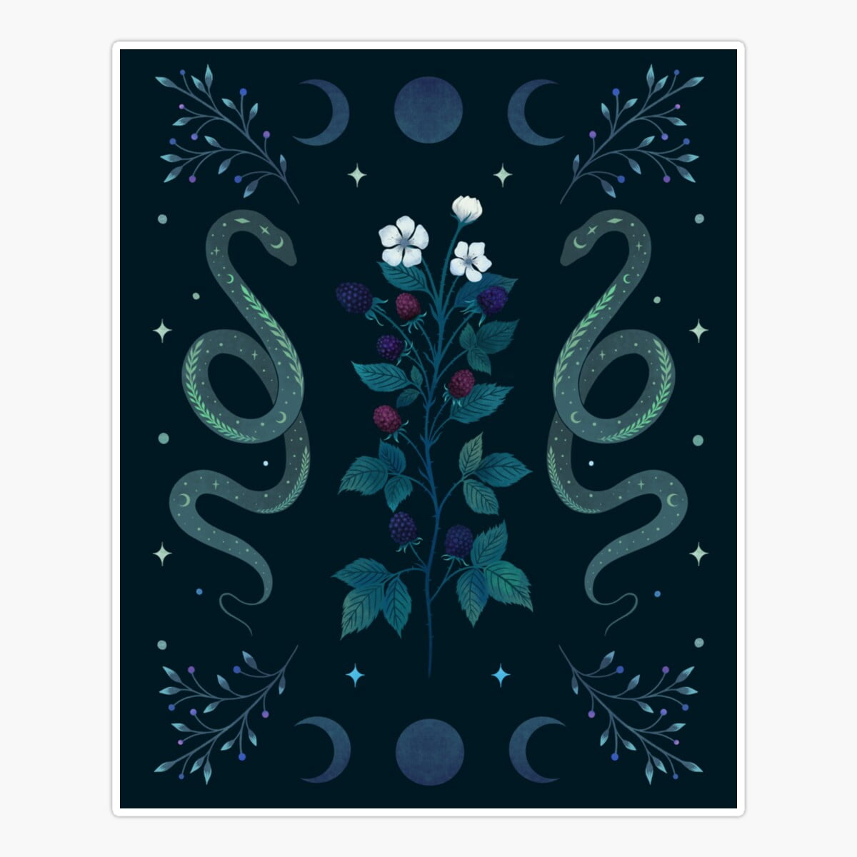 Maneki Serpent And Wild Berries Sticker, Phone Decal Water Bottle ...