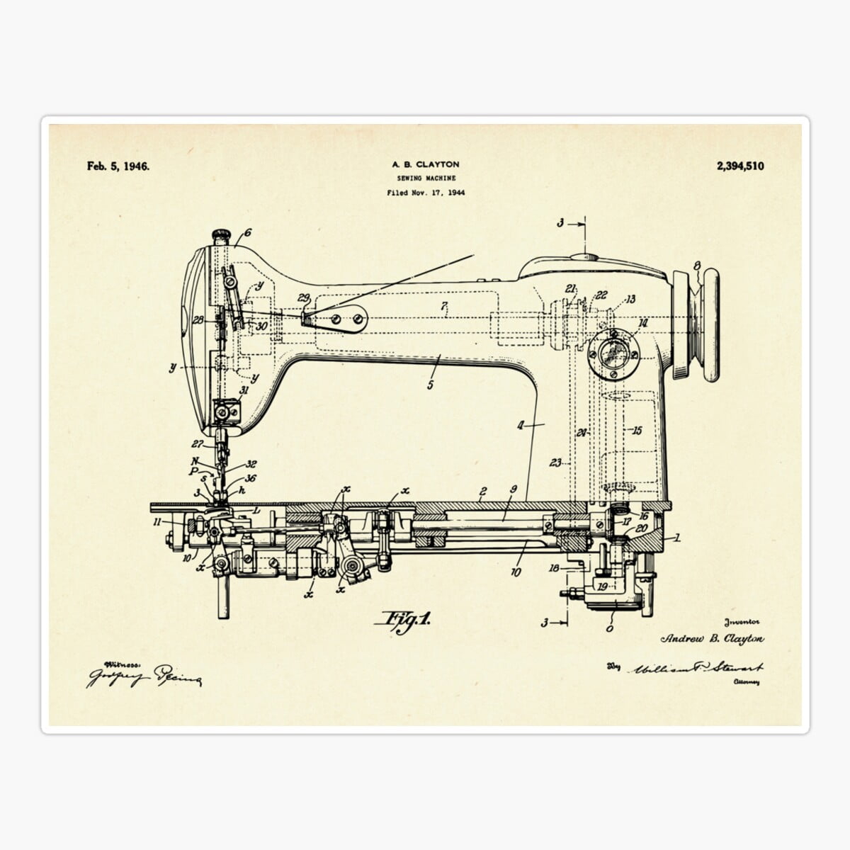 Maneki Sewing Machine-1946 Sticker, Phone Decal Water Bottle Stickers ...