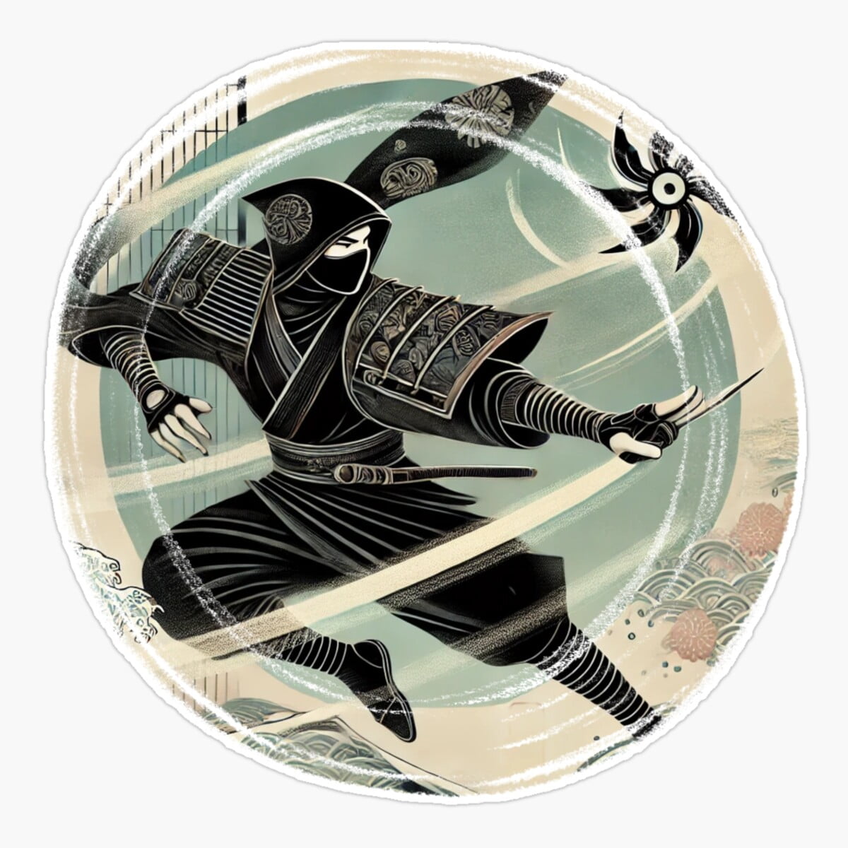 Maneki Shadow Ninja - Traditional Japanese Art Sticker, Phone Decal ...