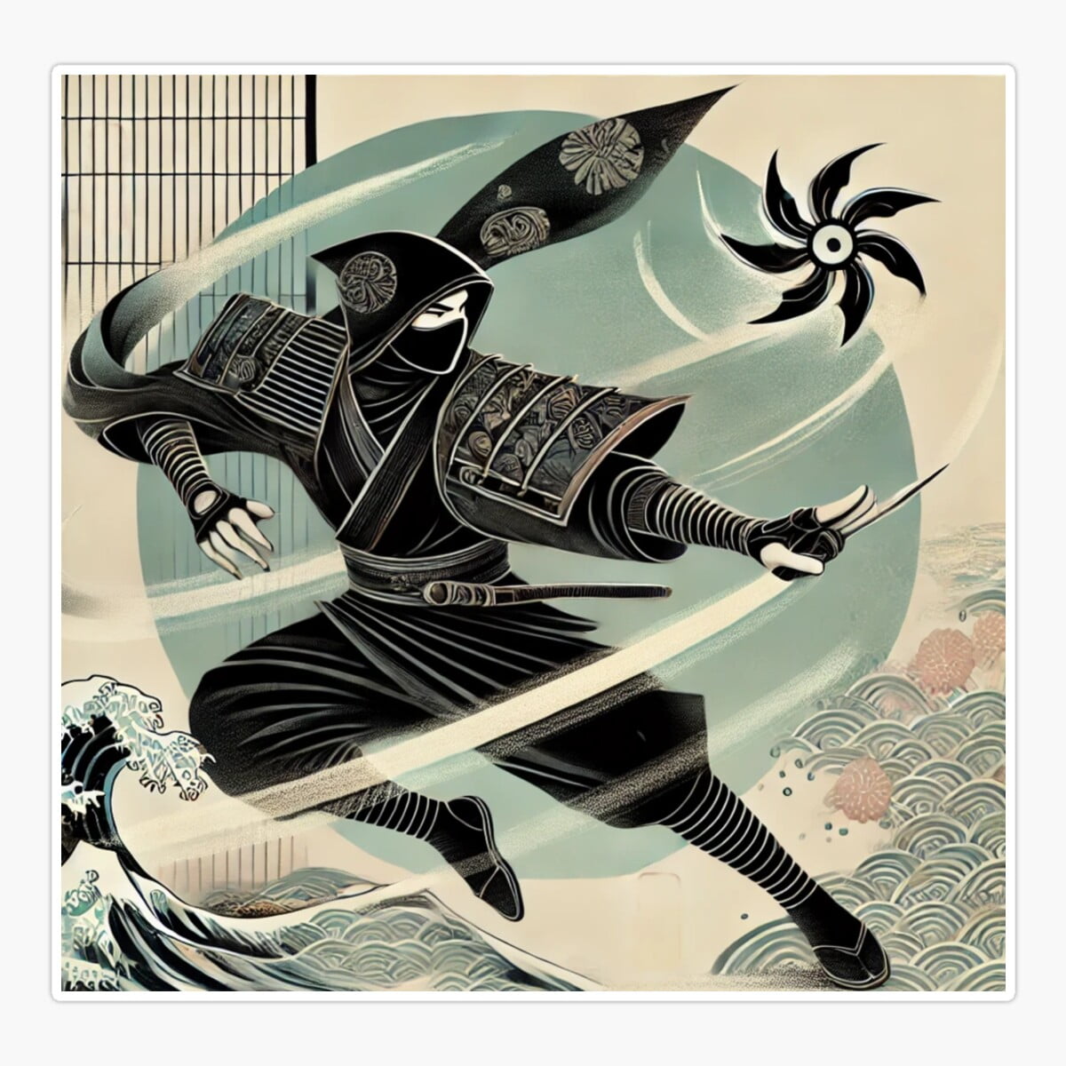 Maneki Shadow Ninja - Traditional Japanese Art Sticker, Phone Decal ...