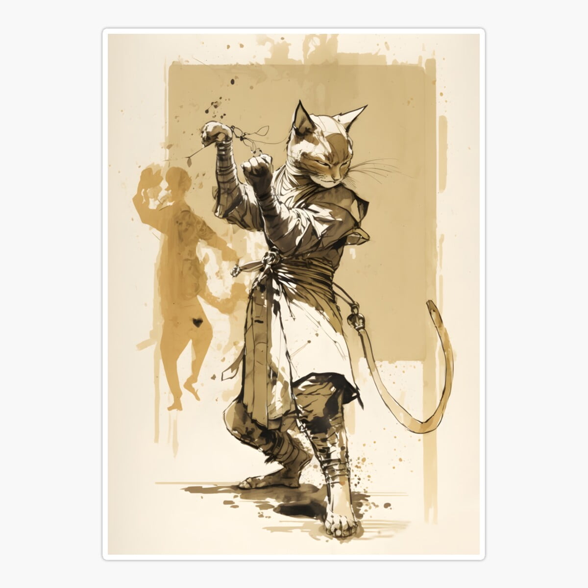 Maneki Shaolin Cat Sticker, Phone Decal Water Bottle Stickers Car ...