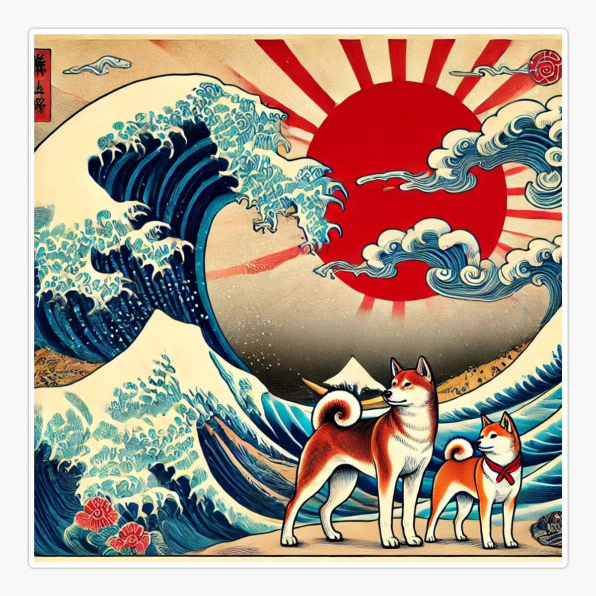 Maneki Shiba Inu In The Waves – A Japanese Tradition Reimagined Sticker ...