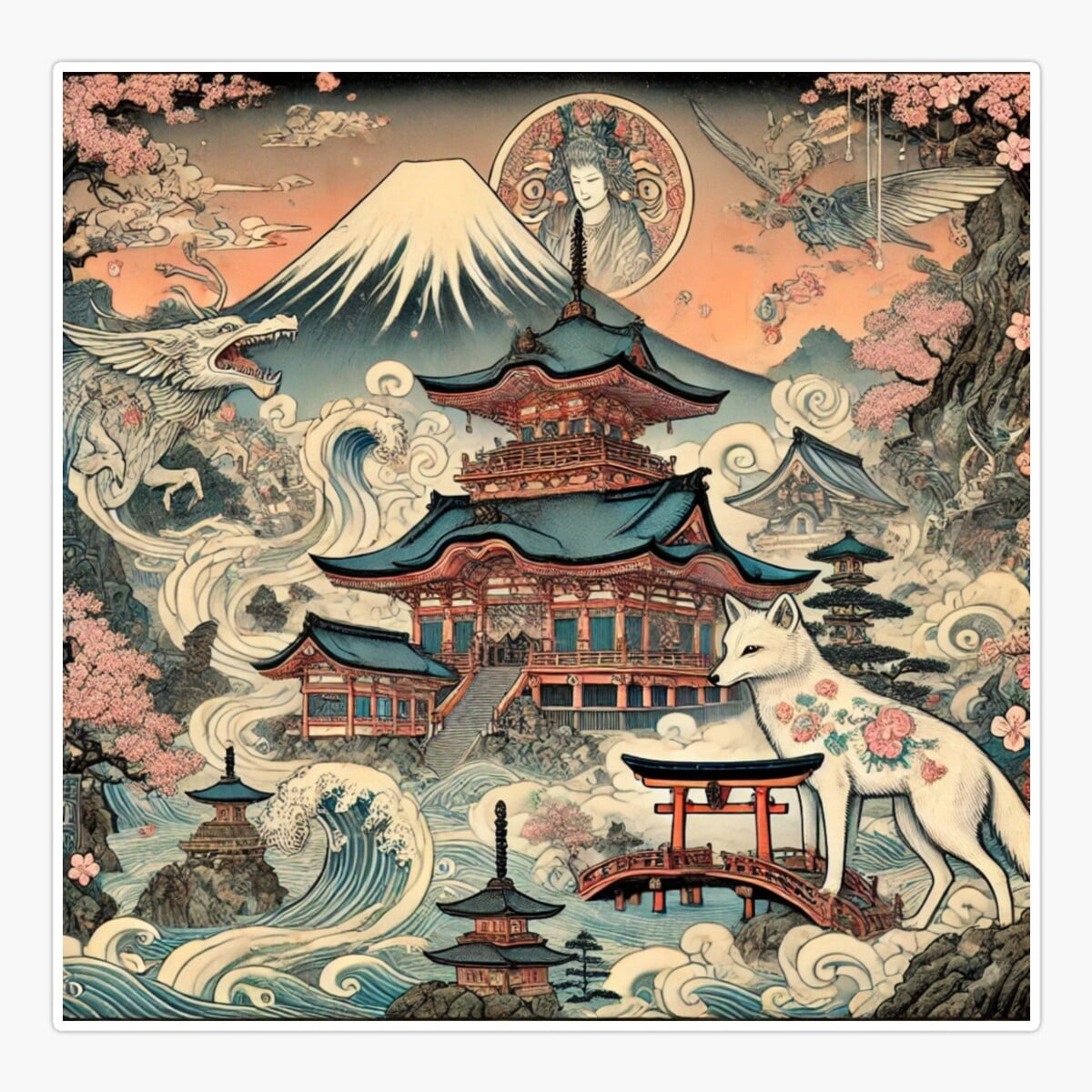 Maneki Shinto Spirits & Sacred Temple Sticker, Phone Decal Water Bottle ...
