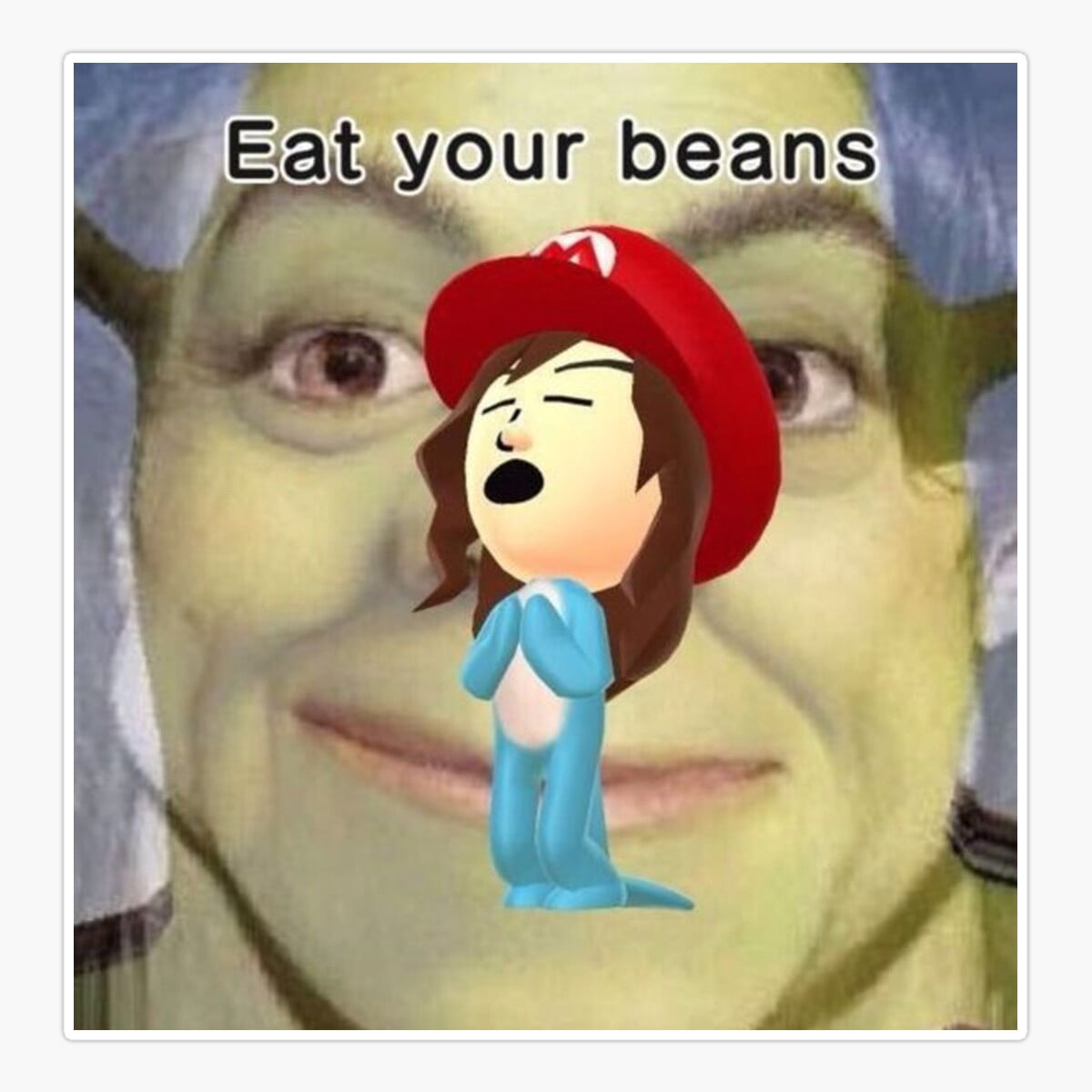 Maneki Shrek Eat Your Beans Meme Sticker, Phone Decal Water Bottle ...