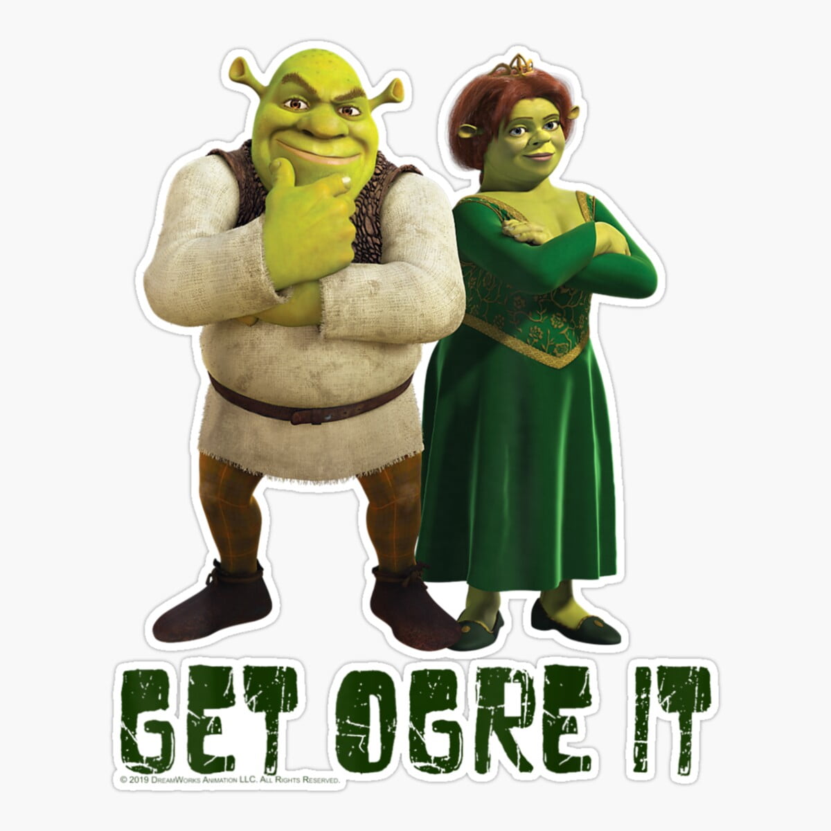 Maneki Shrek Fiona & Shrek Get Ogre It Text Poster Er, Phone Decal ...