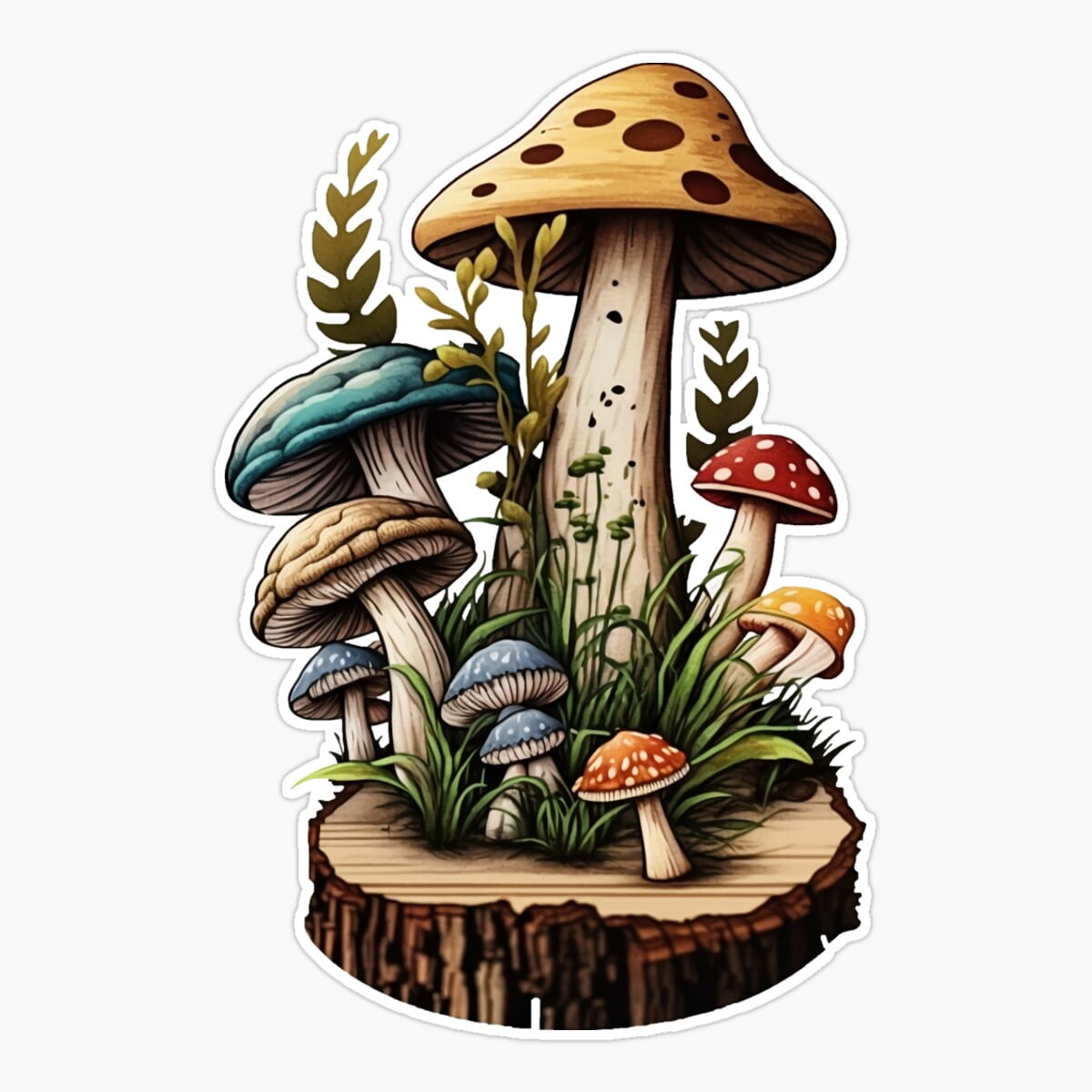 Maneki Shrooms On A Stump Sticker, Phone Decal Water Bottle Stickers ...