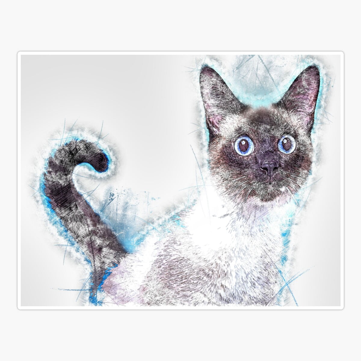 Maneki Siamese Cat Abstract Color Sticker, Phone Decal Water Bottle ...