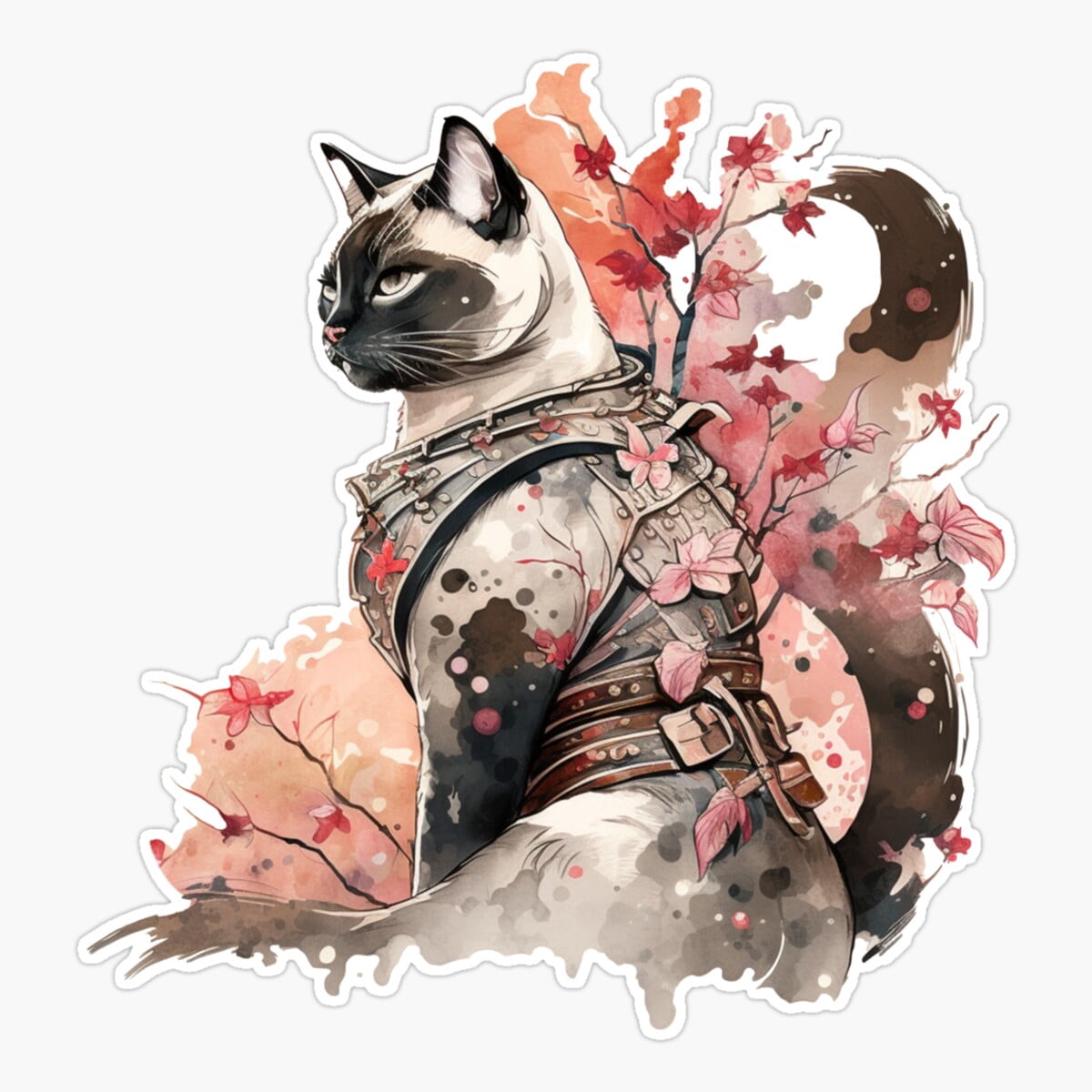 Maneki Siamese Cat Samurai Japanese Cat In An Armor Sticker, Phone ...
