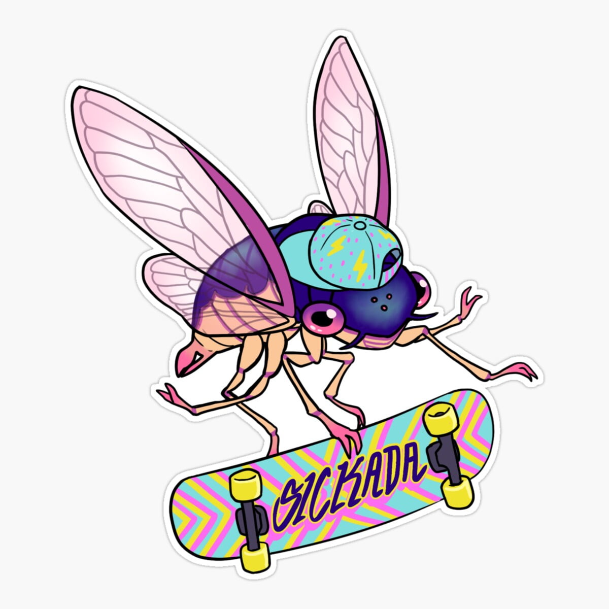 Maneki Sickada - Skata Cicada #1- Skateboarding Cicada Sticker, Phone ...