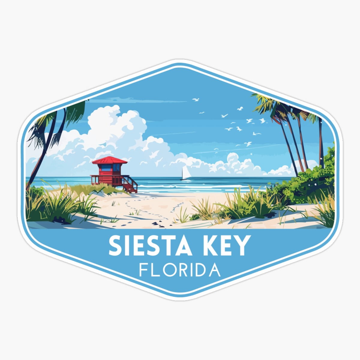Maneki Siesta Key Florida Travel Art Sticker, Phone Decal Water Bottle ...