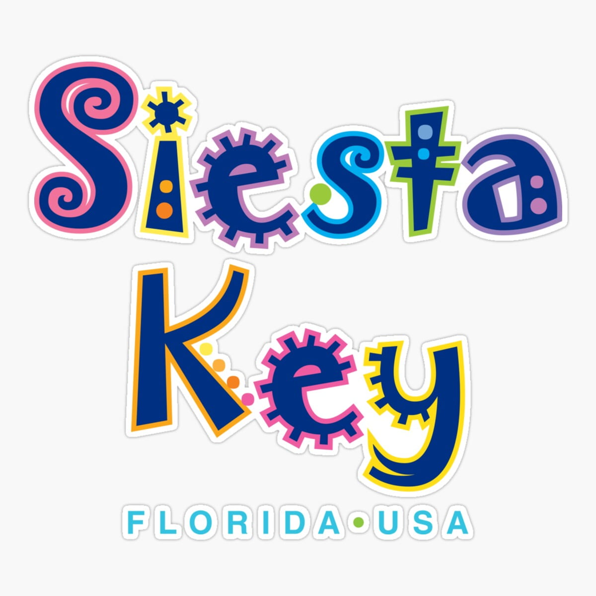 Maneki Siesta Key Florida Typographic Design Sticker, Phone Decal Water ...