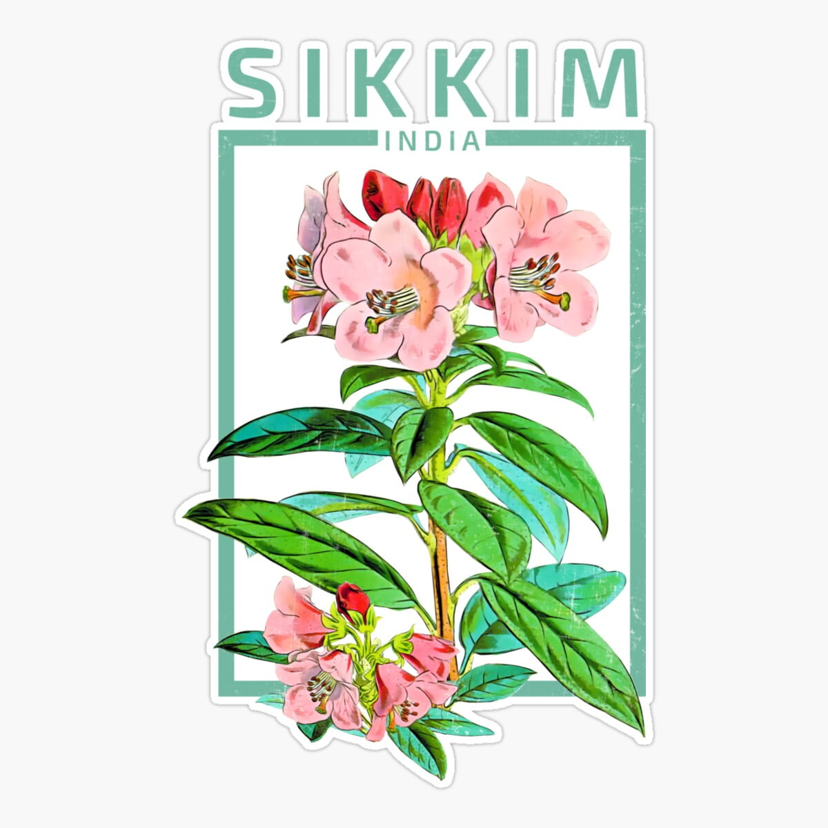 Maneki Sikkim India Pink Floral Illustration Sticker, Phone Decal Water ...
