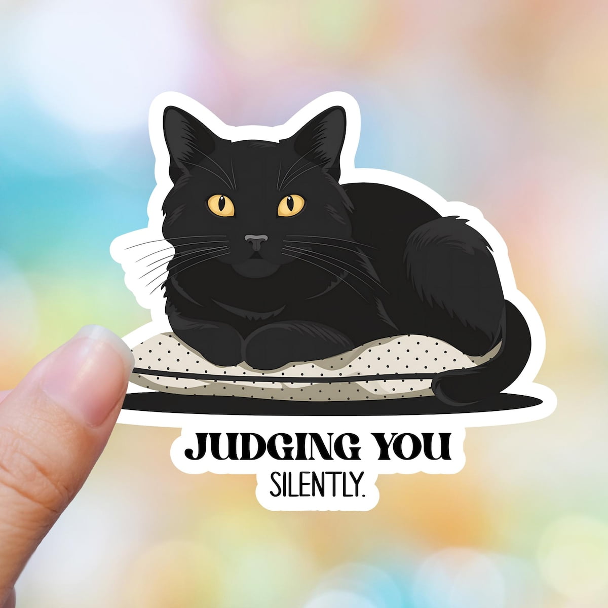 Maneki Silently Judging You, Sticker, Black Cat Sticker, Cat Sticker ...