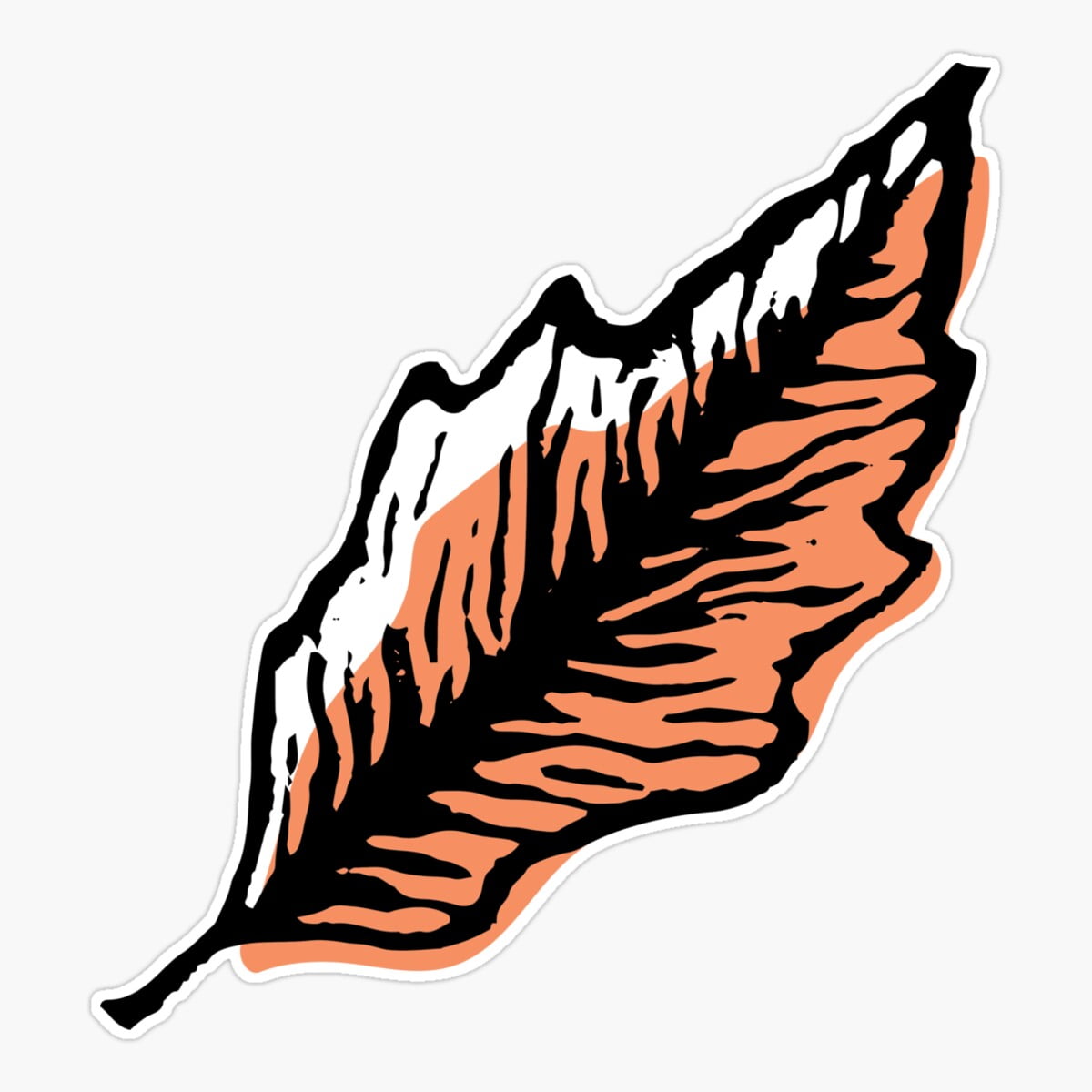 Maneki Simple Orange Minimalistic Leaf Linocut Print Sticker, Phone ...