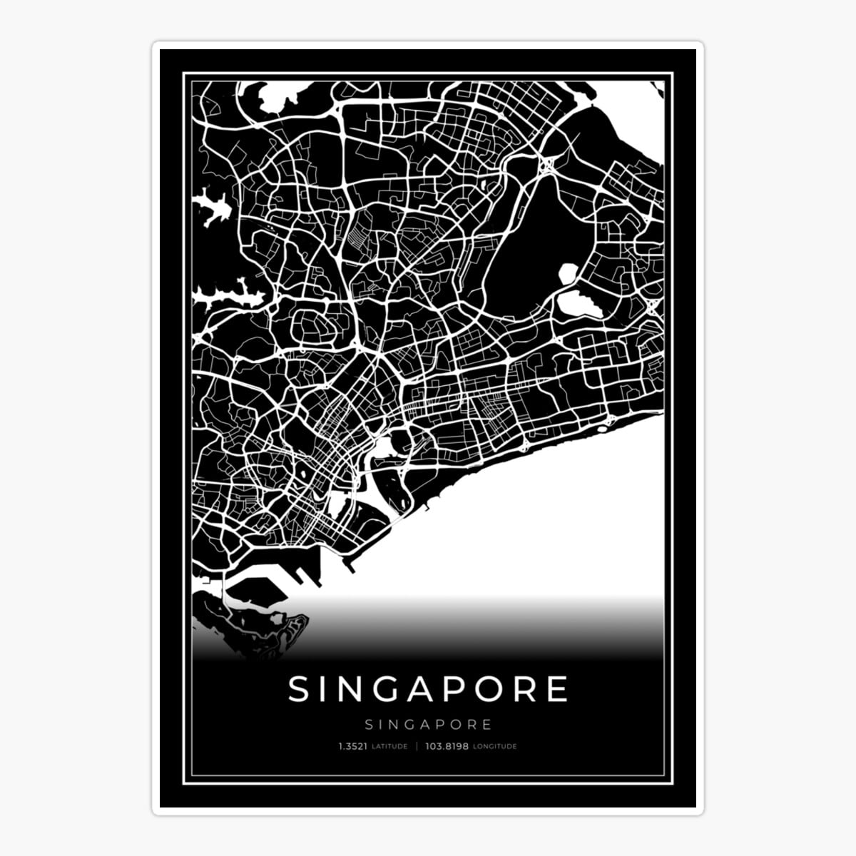 Maneki Singapore Singapore Black City Map Sticker, Phone Decal Water ...