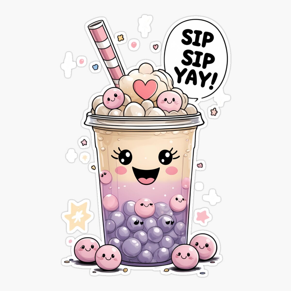 Maneki Sip Sip Yay! – Kawaii Taro Boba Tea Er, Phone Decal Water Bottle ...