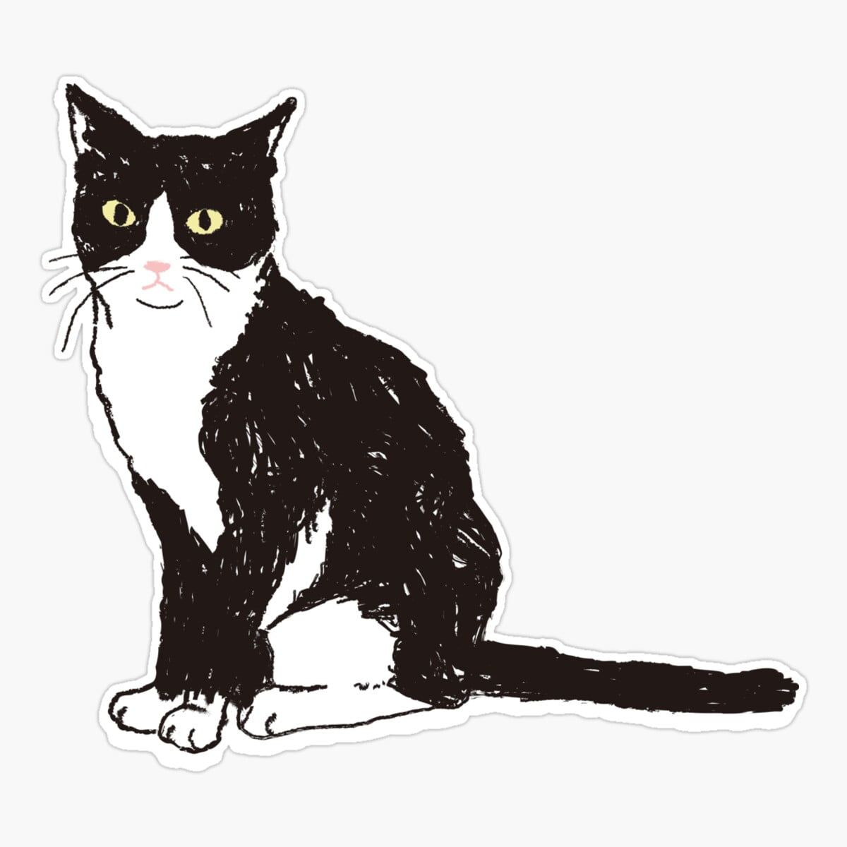 Maneki Sitting And Staring Tuxedo Cat Sticker, Phone Decal Water Bottle ...