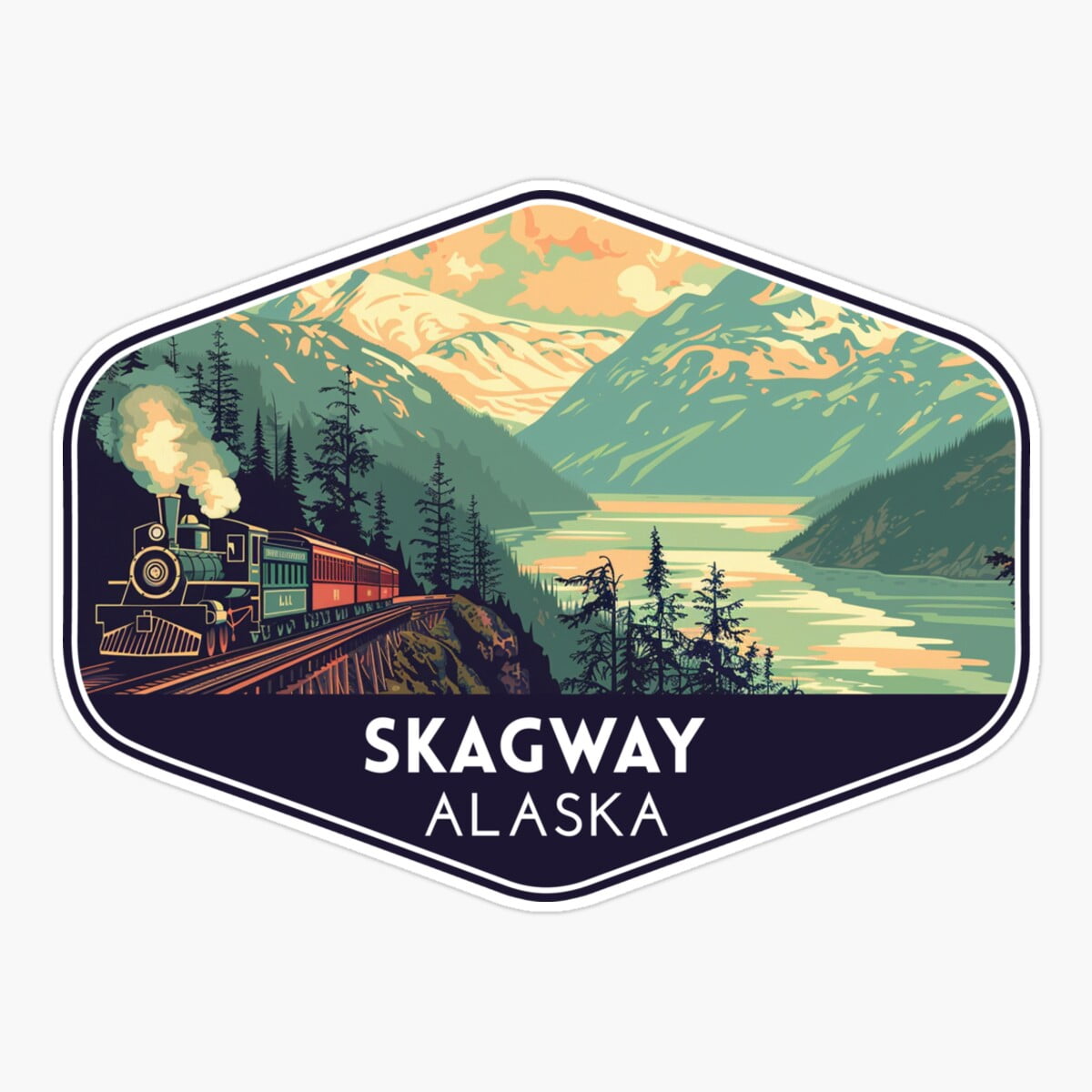Maneki Skagway Alaska Travel Art Sticker, Phone Decal Water Bottle ...