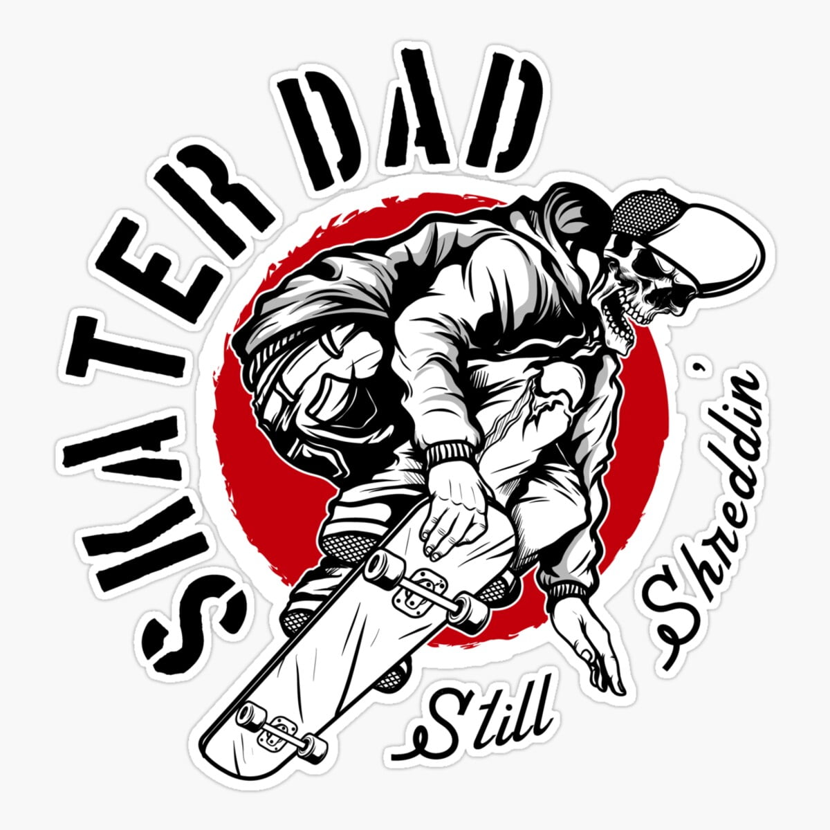 Maneki Skater Dad: Still Shreddin' Punk Skull Air Sticker, Phone Decal ...