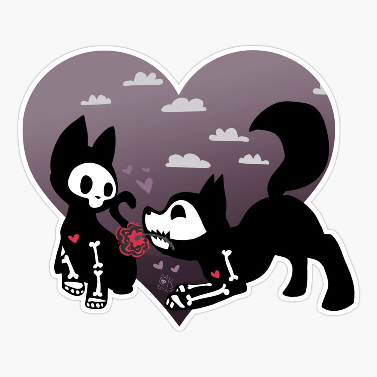 Maneki Skelanimals Kit The Cat X Jae The Wolf Heart Sticker, Phone ...