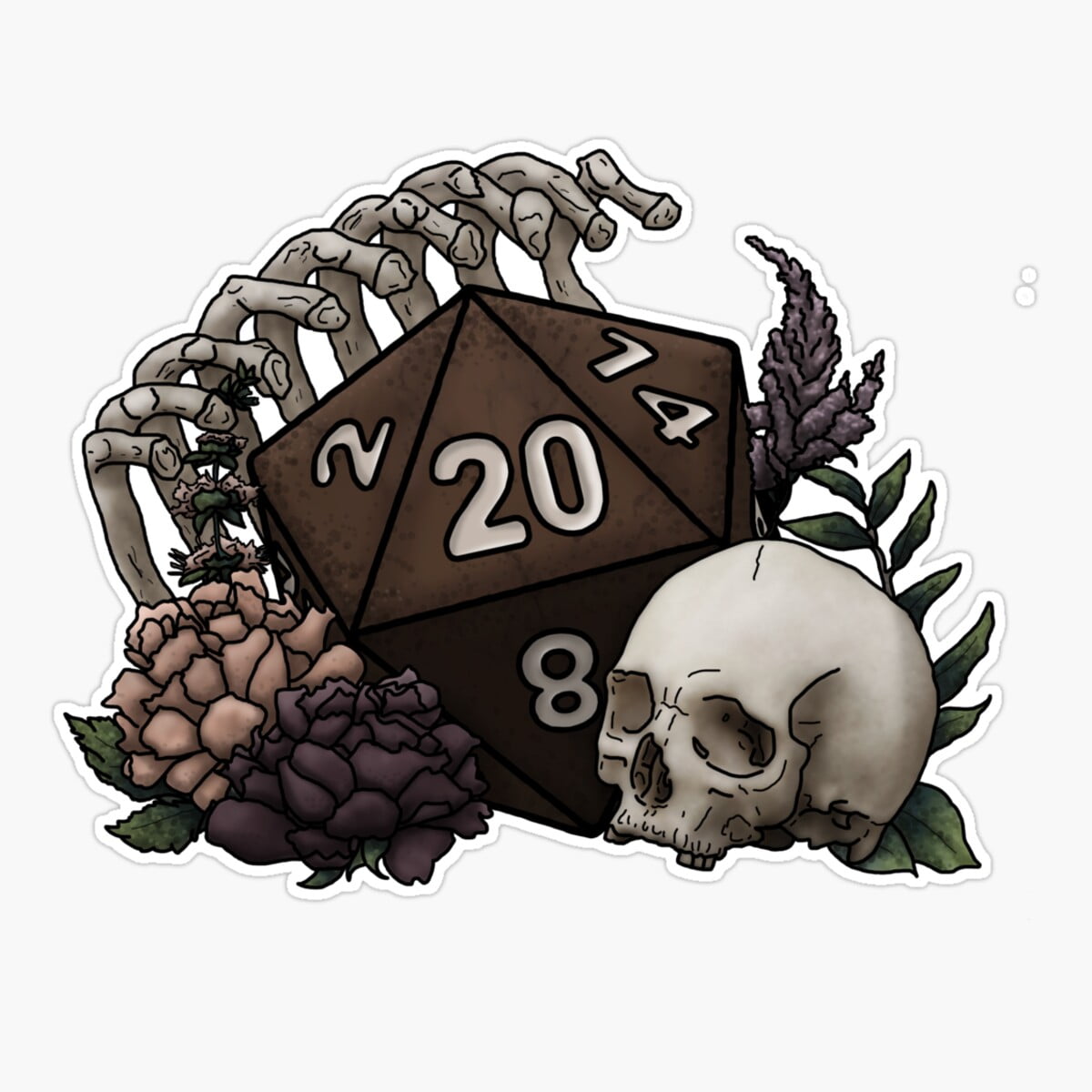 Maneki Skeleton D20 Tabletop Rpg Gaming Dice Er, Phone Decal Water ...