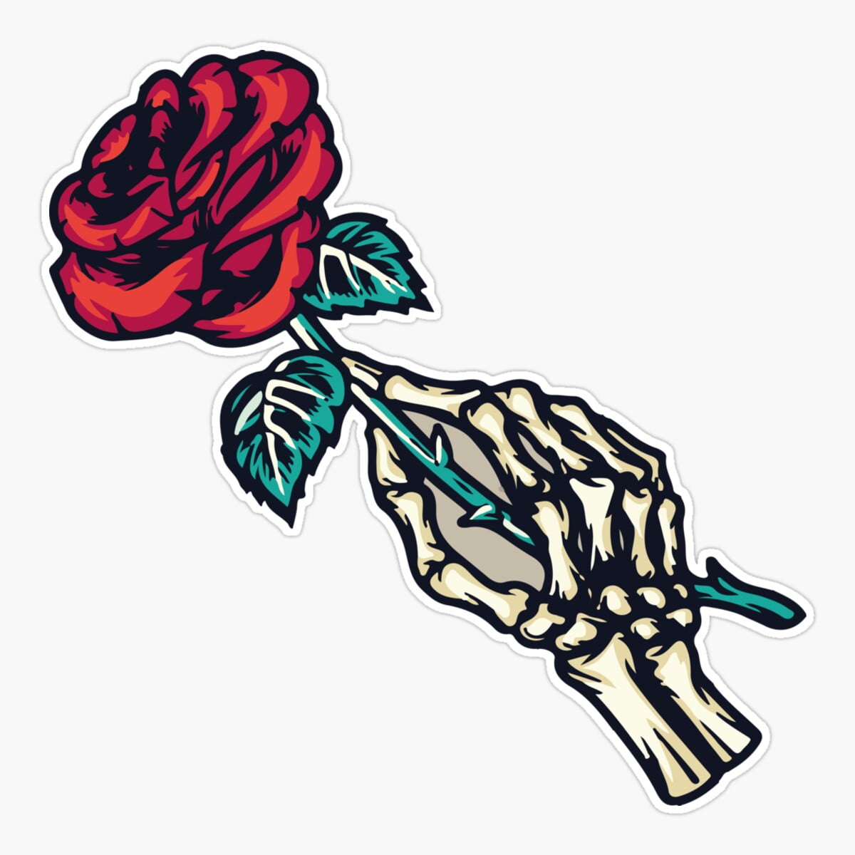 Maneki Skeleton Hand Holding Rose Er, Phone Decal Water Bottle Stickers ...