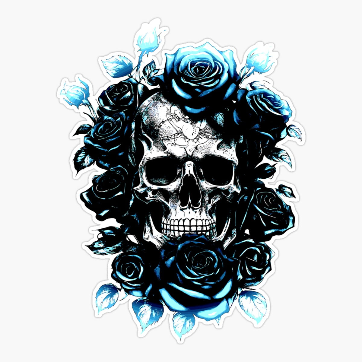 Maneki Skeleton Metalhead Skulls And Cool Blue Roses Metal Rock Er ...