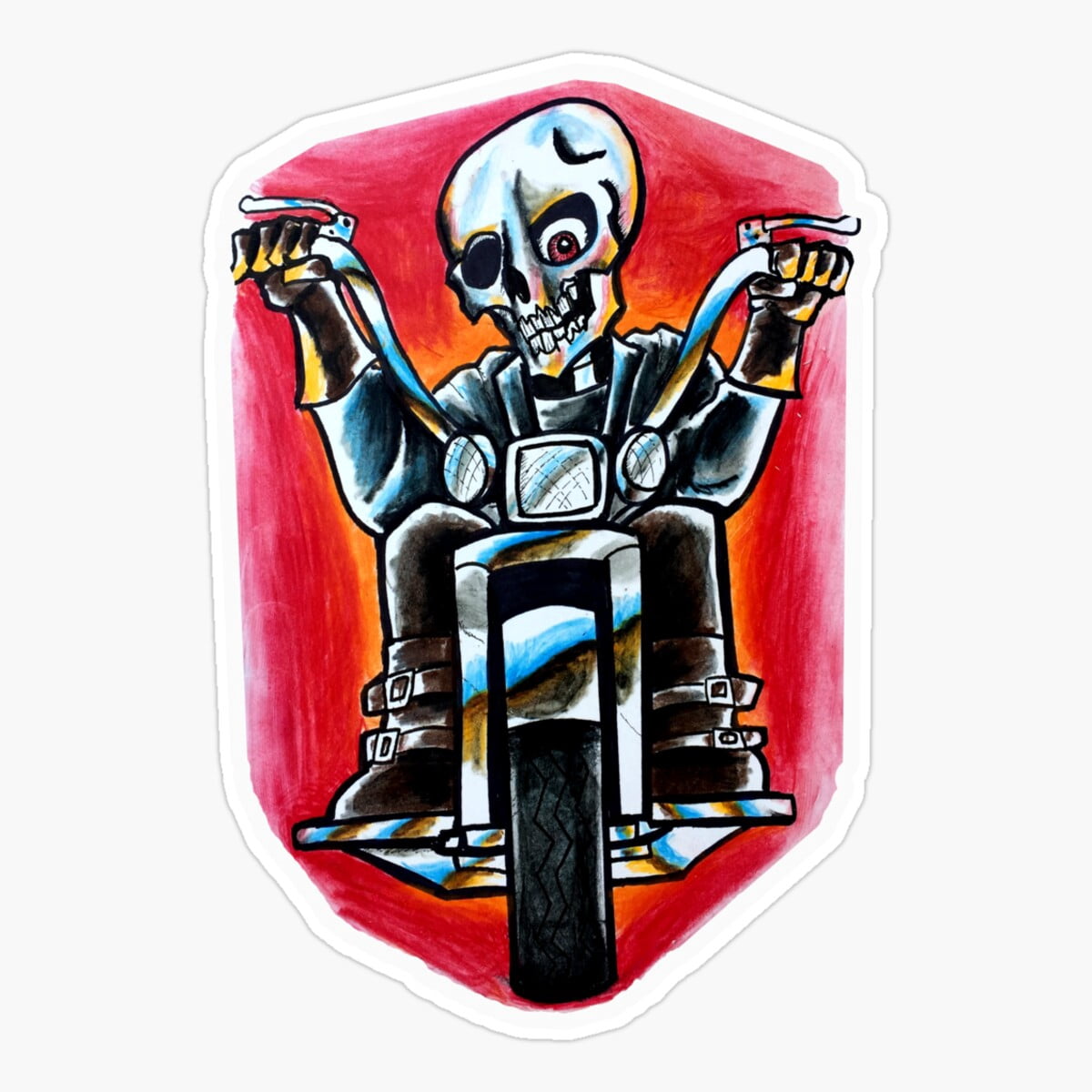 Maneki Skeleton On A Motorcycle Er, Phone Decal Water Bottle Stickers ...
