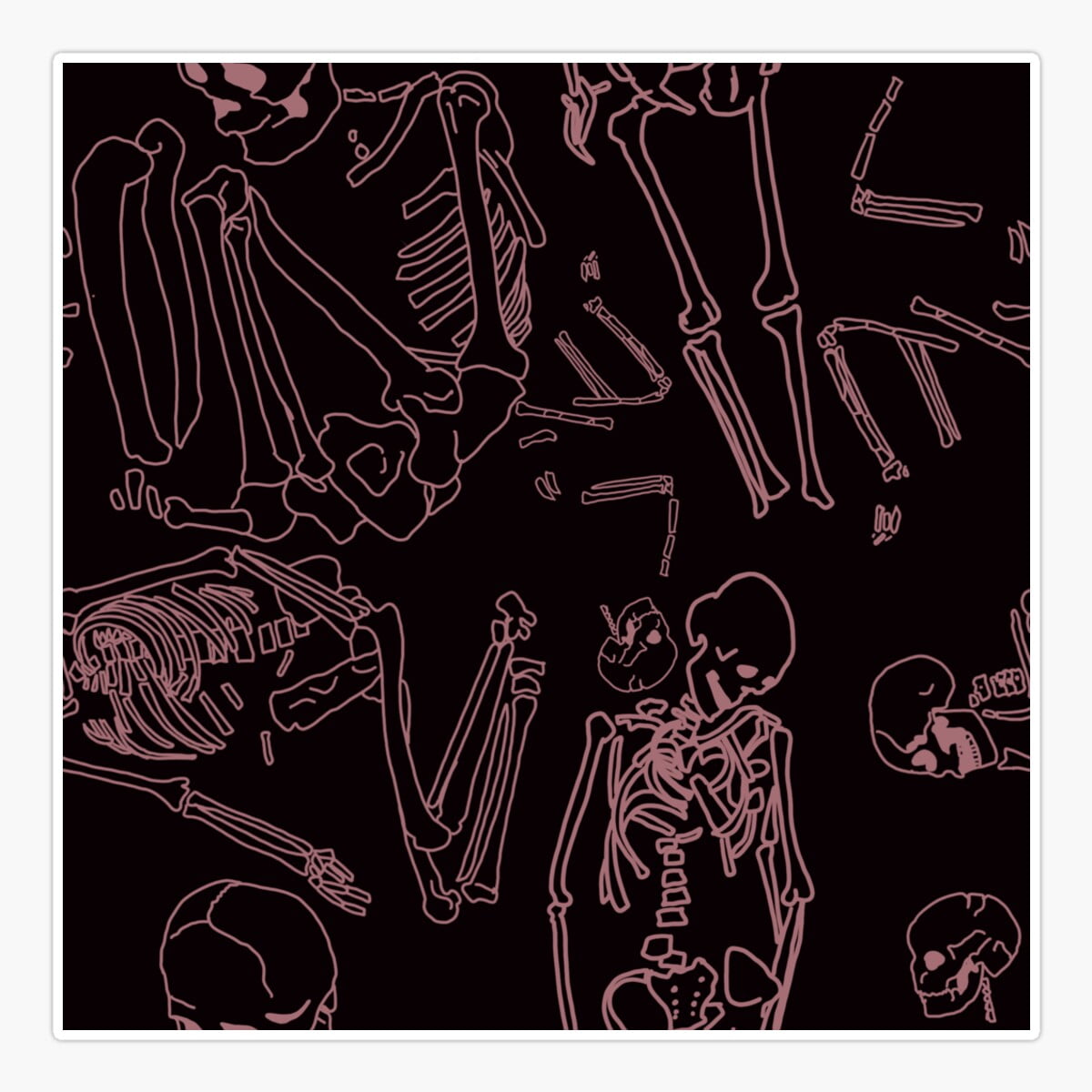 Maneki Skeleton Pattern On Black Sticker, Phone Decal Water Bottle ...