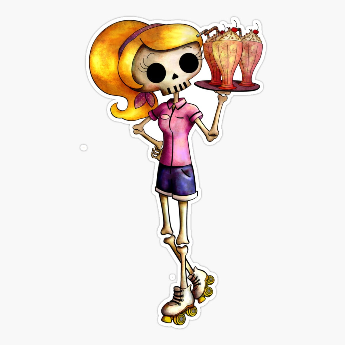 Maneki Skeleton Pin Up Girl Waitress Er, Phone Decal Water Bottle ...