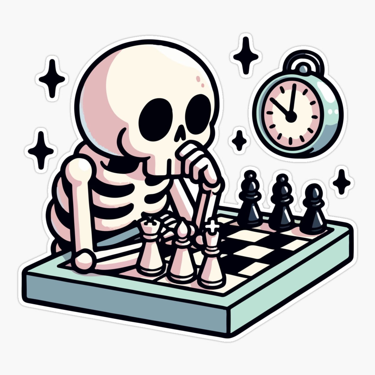 Maneki Skeleton Playing Chess Er, Phone Decal Water Bottle Stickers Car ...