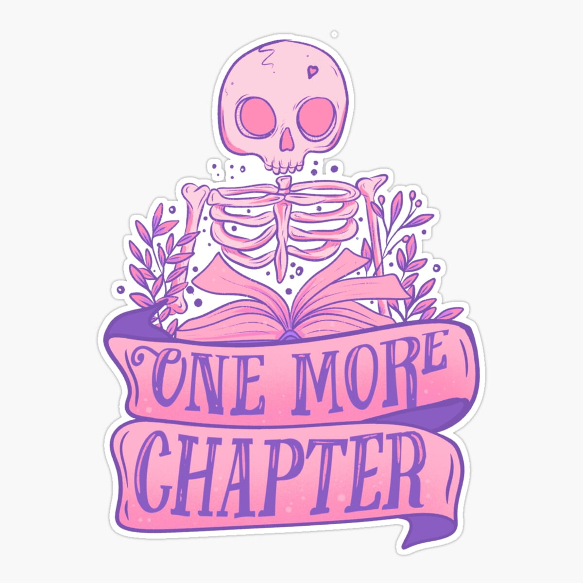 Maneki Skeleton Reading A Book - One More Chapter Gothic Art Sticker ...
