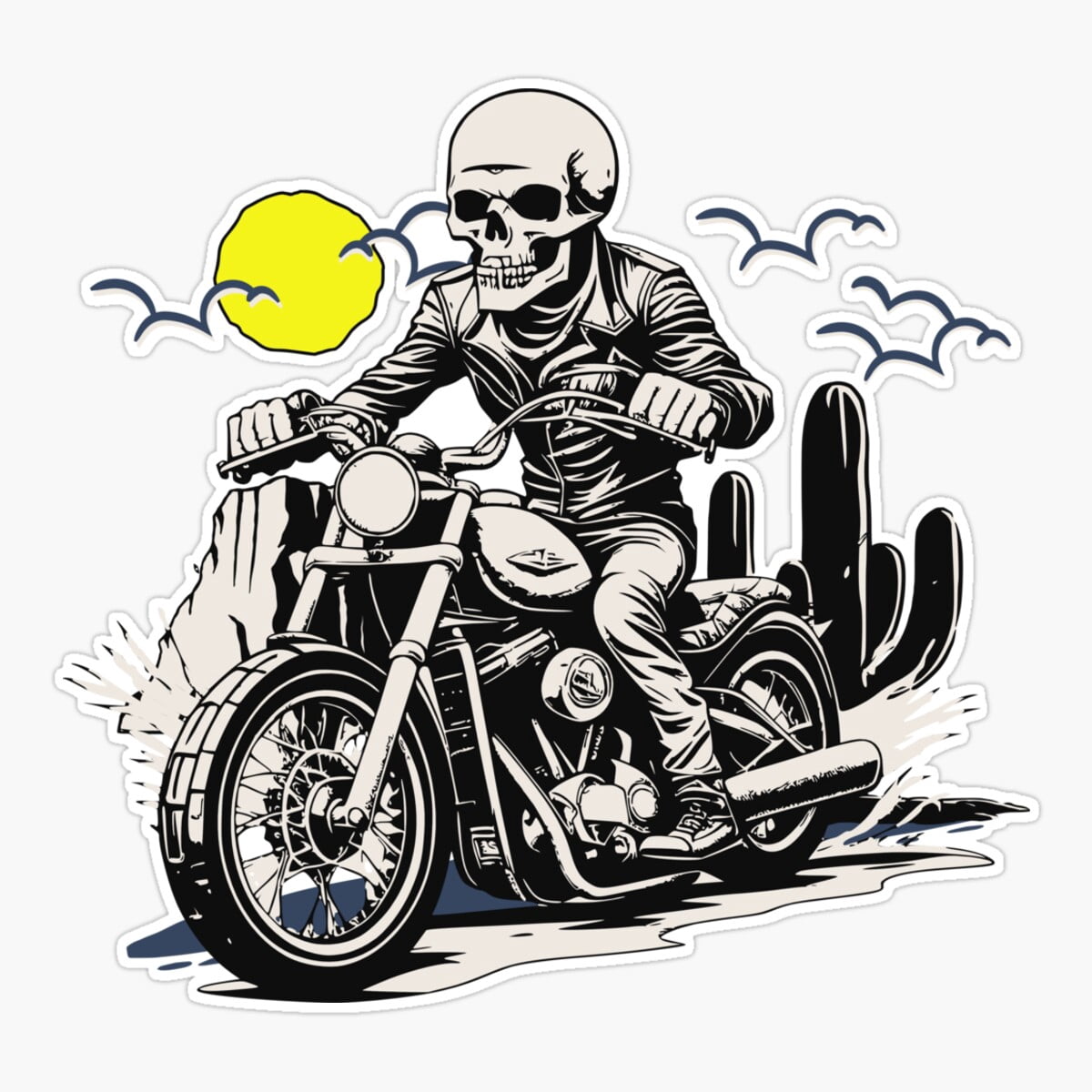 Maneki Skeleton Riding A Clic Motorcycle Er, Phone Decal Water Bottle ...