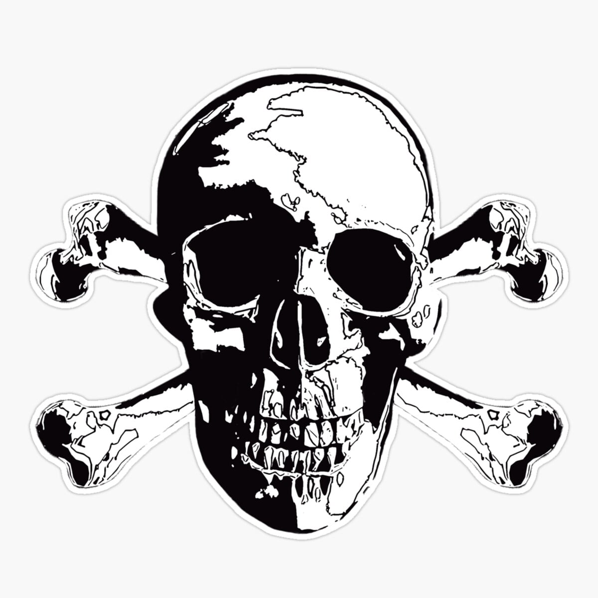 Maneki Skull And Cross Bones White Sticker, Phone Decal Water Bottle ...