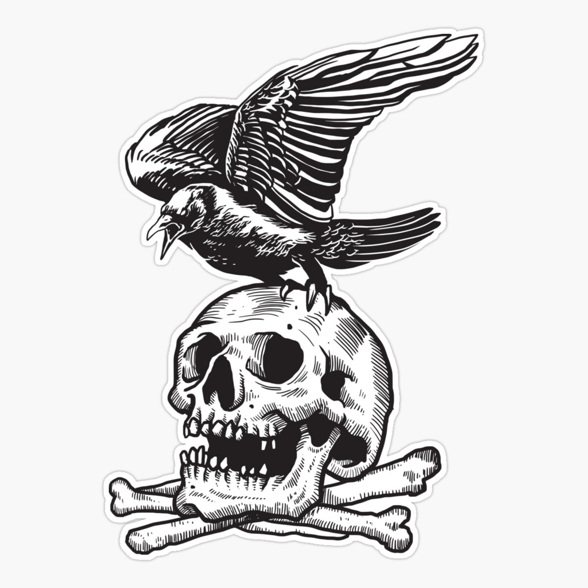 Maneki Skull And Raven Linocut Er, Phone Decal Water Bottle Stickers ...