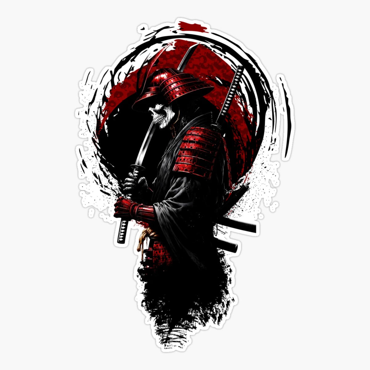 Maneki Skull Death Samurai Musashi Miyamoto Reaper Skull Sticker, Phone ...