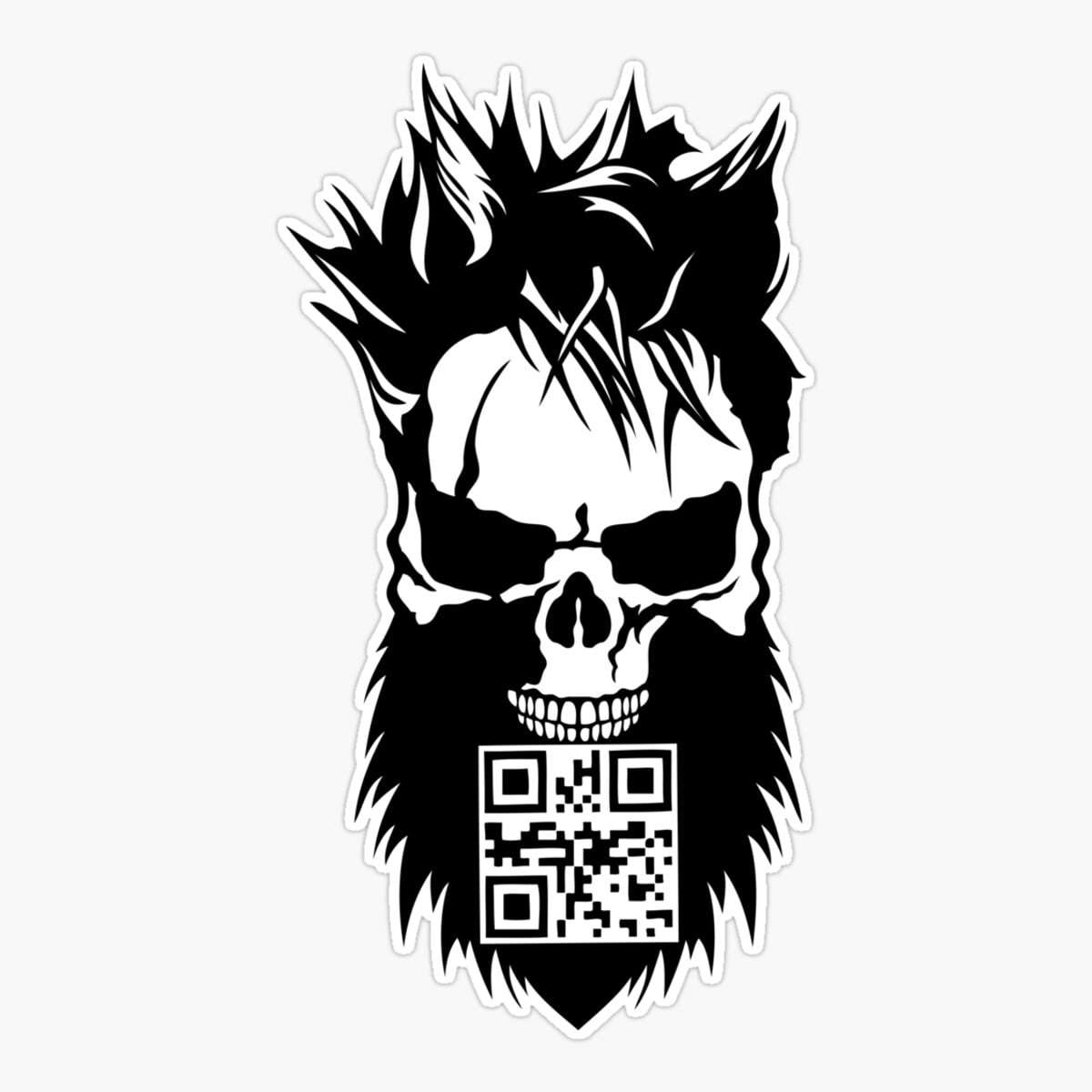 Maneki Skull Hipster Bearded Beard Qr Code Message Punk Er, Phone Decal ...