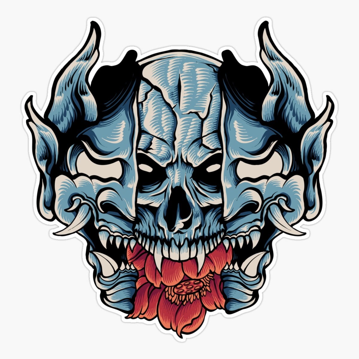 Maneki Skull Inside Hannya Mask Japanese Sticker, Phone Decal Water ...