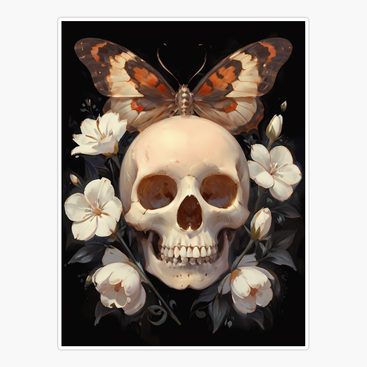 Maneki Skull, Moth And White Wild Flowers - Dark Vintage Gothic Girly ...