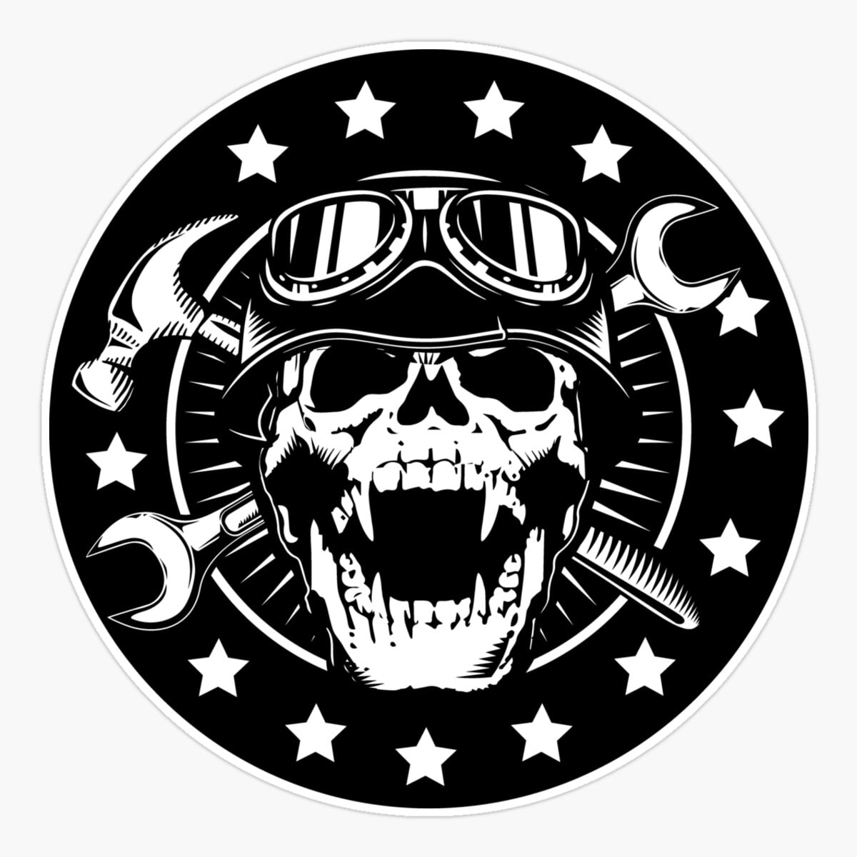 Maneki Skull Spanner Hammer Stars Er, Phone Decal Water Bottle Stickers ...