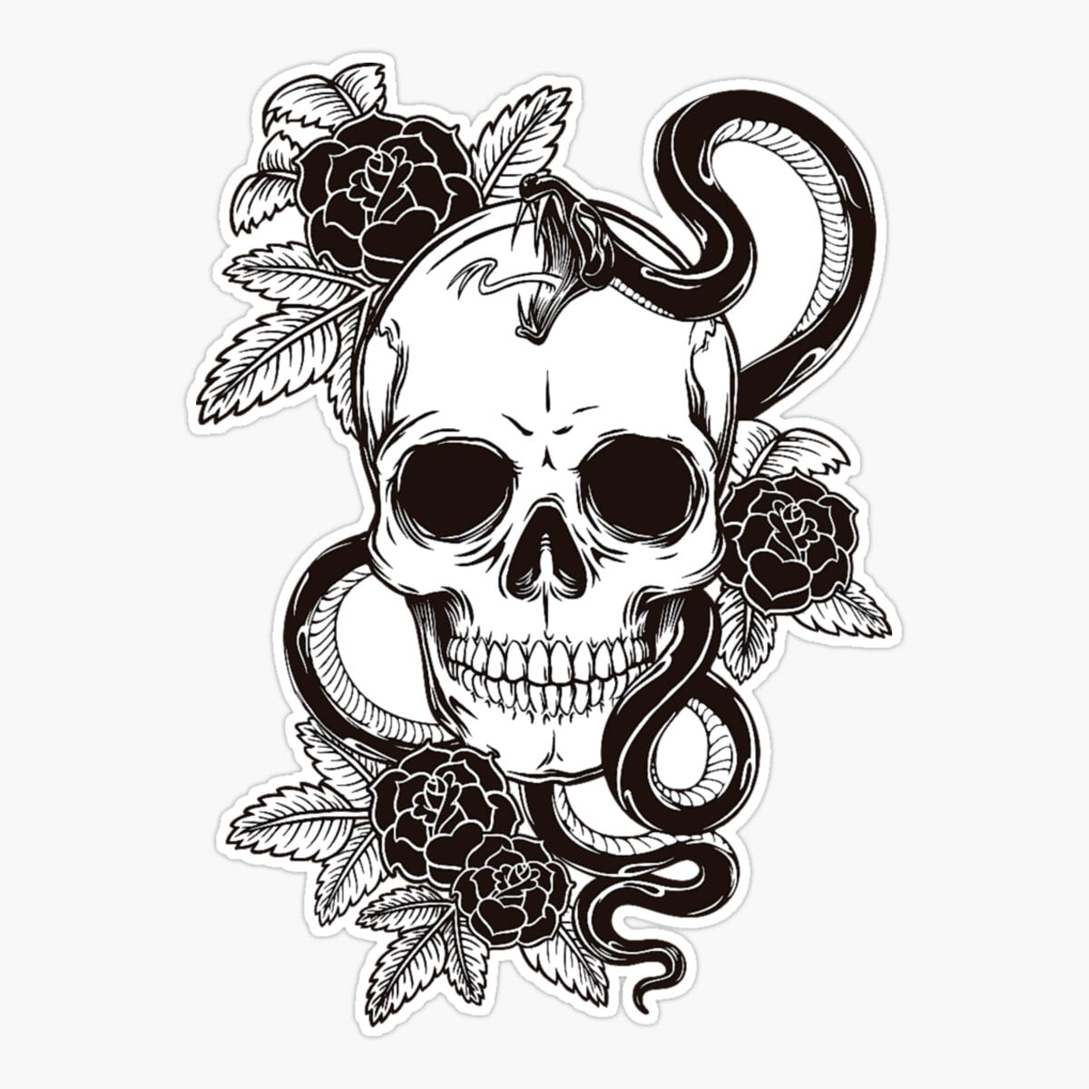 Maneki Skull With Black Roses And Snake Er, Phone Decal Water Bottle ...