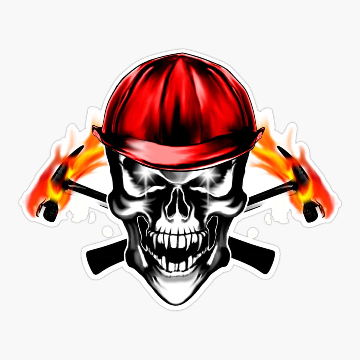 Maneki Skull With Red Hard Hat And Laming Hammers Er, Phone Decal Water ...