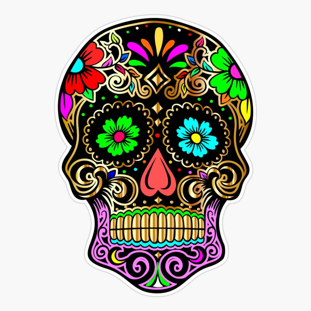 Maneki Skulls With Lowers, Sugar Skull Er, Phone Decal Water Bottle ...